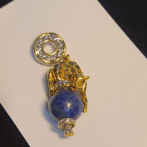Jewelry | Pandora Style Charm 4cm Gold Silver Leopard Blue Lapis Ball ...